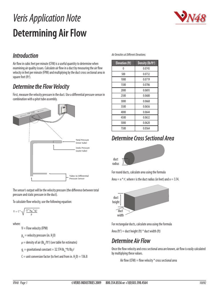 Determining Air Flow: Veris Application Note | PDF | Area | Pressure
