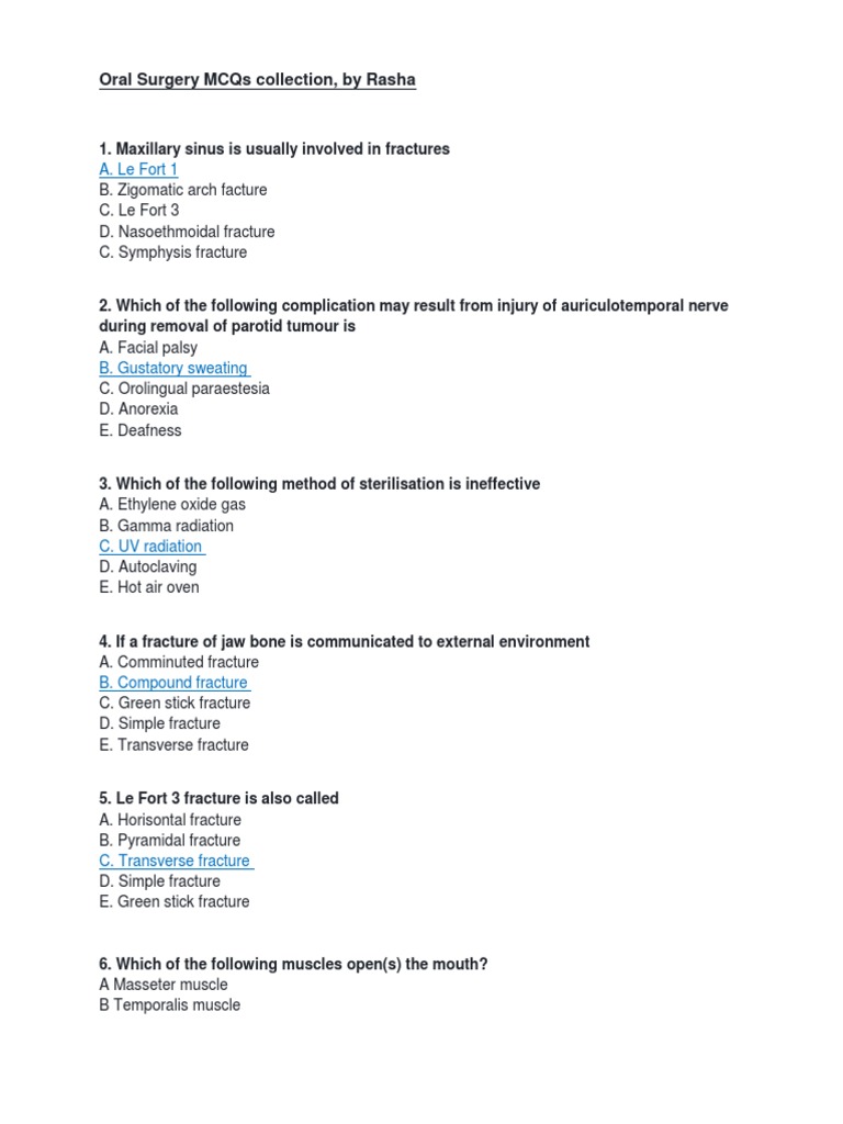 Oral Surgery MCQ | PDF | Human Head And Neck | Human Anatomy