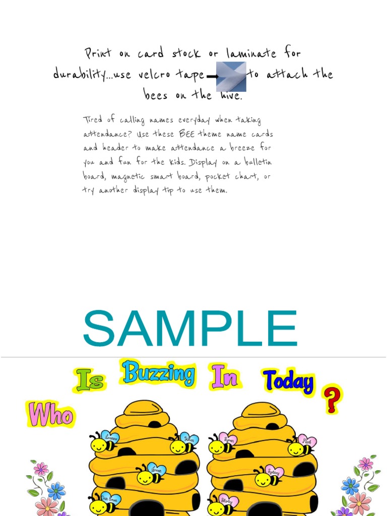 BEE Theme Name Cards for Attendance | PDF | Games & Activities | Home ...