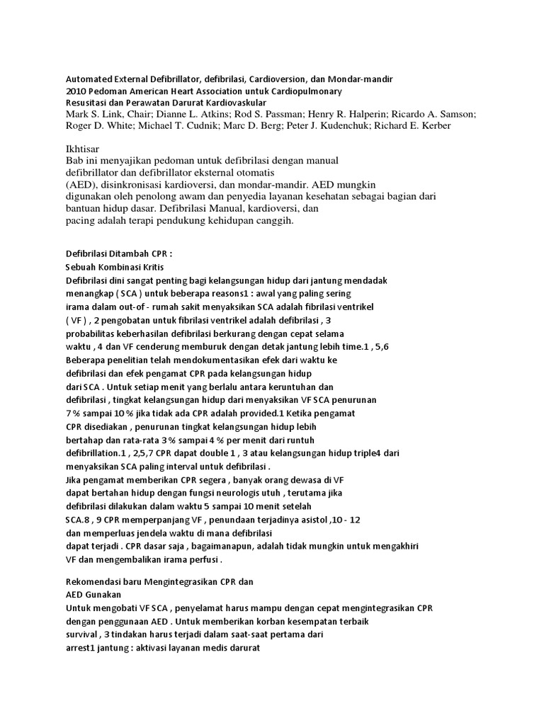 Pedoman Defibrilasi dan CPR 2010 | PDF | Sains & Matematika