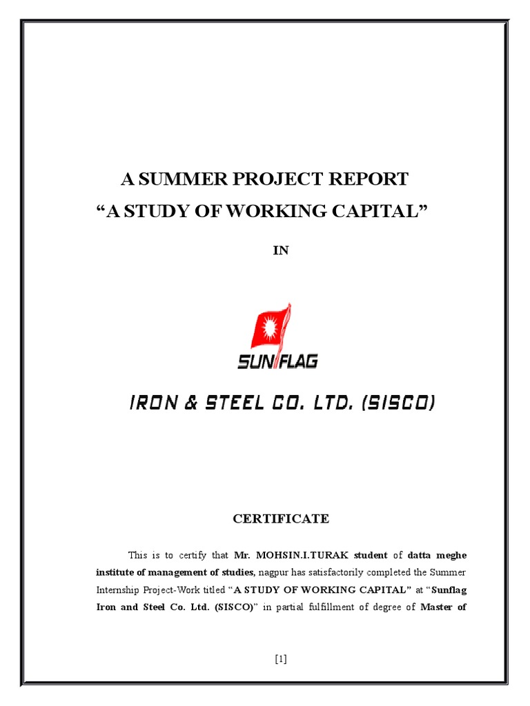 Sunflag Iron and Steel: Working Capital Study | PDF | Working Capital | Steel
