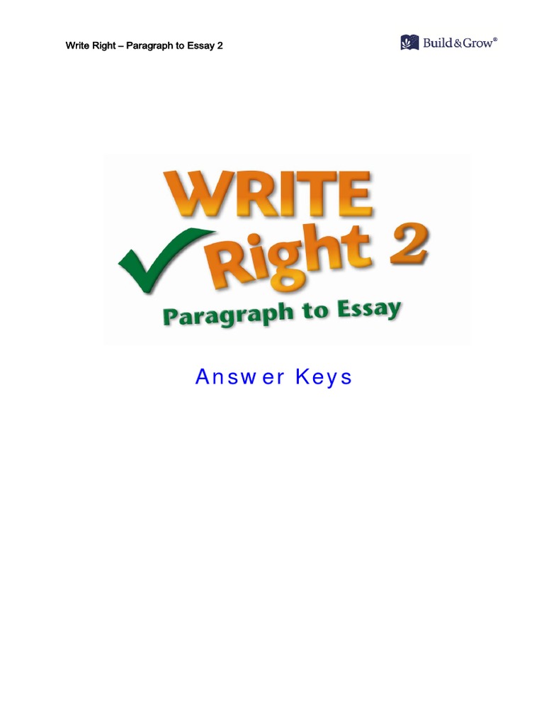 Write Right 2 - Paragraph To Essay - Answer Keys | PDF | Junk Food | Foods