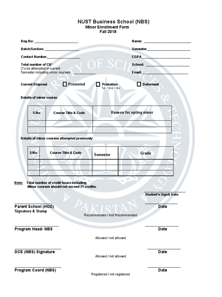 NBS Minor Enrollment Form | PDF | Academia | Learning