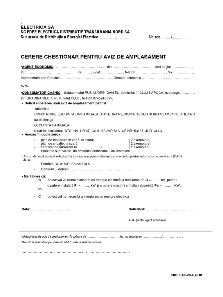 Cerere Aviz de Amplasament | PDF