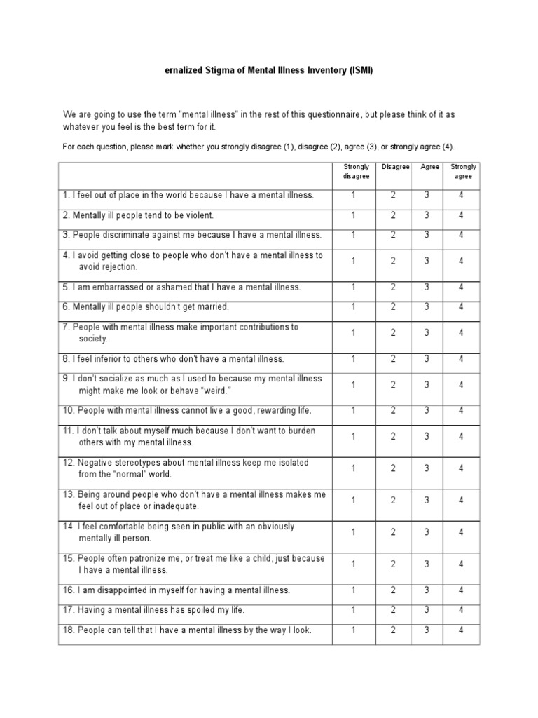 Measuring Internalized Stigma of Mental Illness | PDF | Social Stigma ...