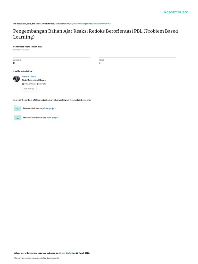 Pengembangan Bahan Ajar Reaksi Redoks Berorientasi PBL (Problem Based Learning) | PDF | Inquiry ...