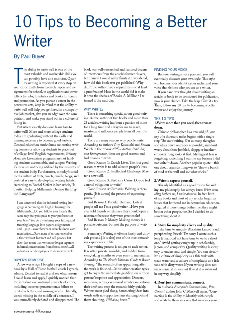 10 Tips To Becoming A Better Writer: by Paul Buyer | PDF | Writers ...