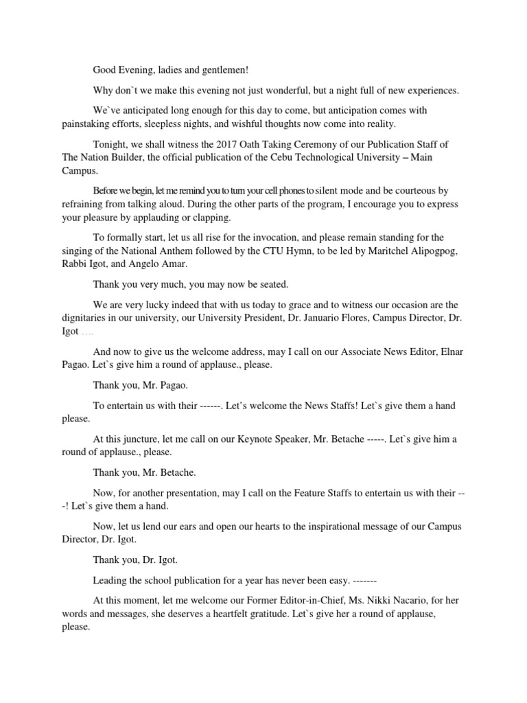 Emcee Oath Taking PDF | PDF