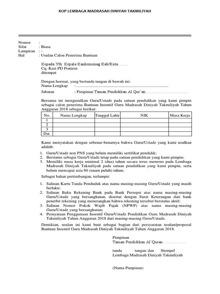 Proposal Usulan Guru MDT | PDF