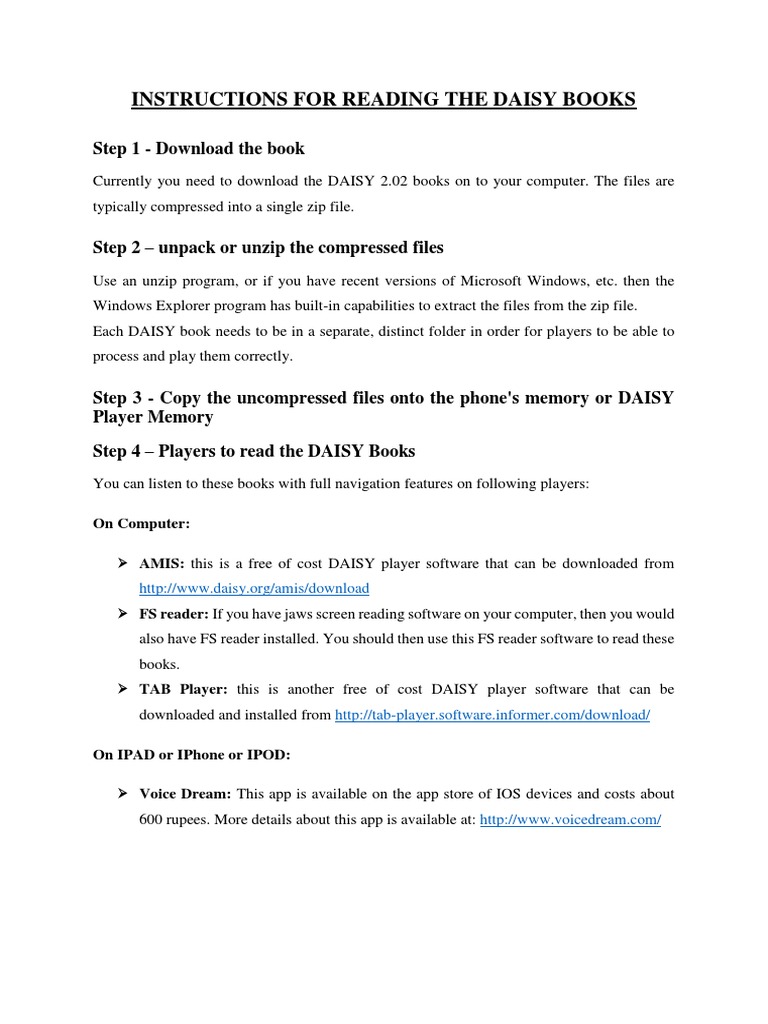 Step-by-Step DAISY Book Reading Guide | PDF