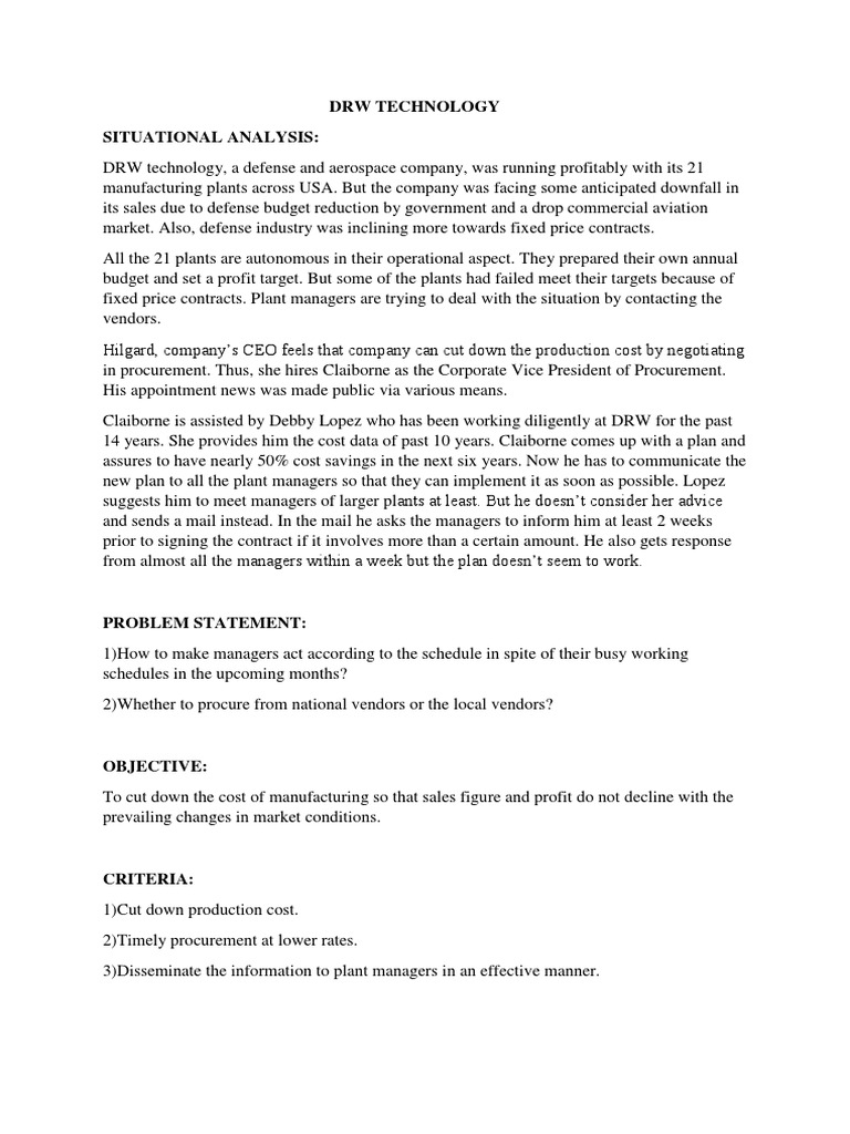 DRW Technology Situational Analysis | PDF | Procurement | Economies