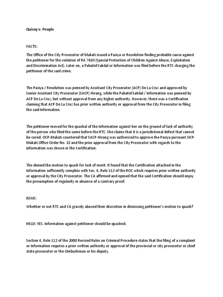 Quisay V People | Download Free PDF | Prosecutor | Complaint
