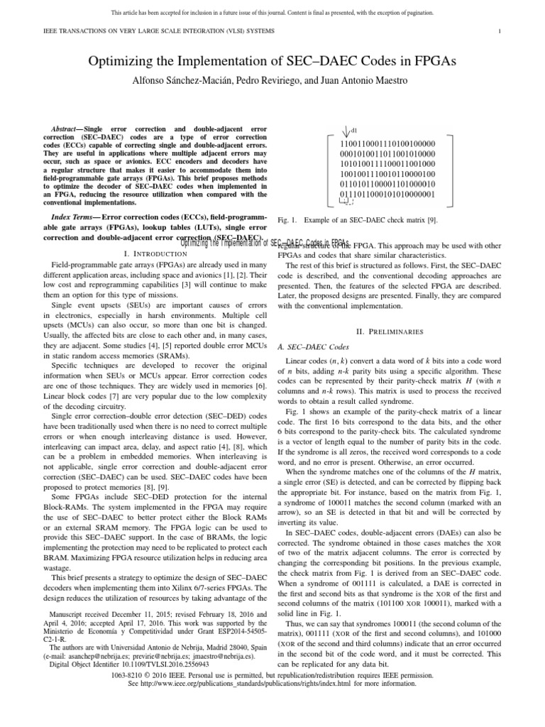 Optimizing The Implementation Of Sec Daec Pdf Field Programmable Gate Array Random Access 9044