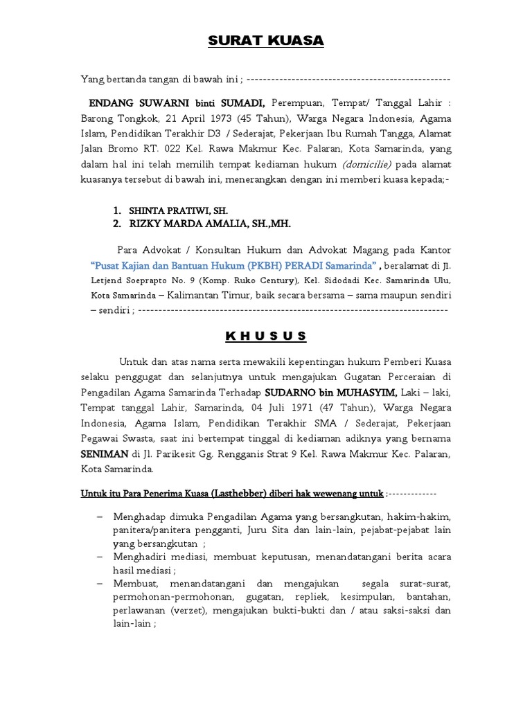Surat Kuasa Perdata | PDF | Politik | Hukum