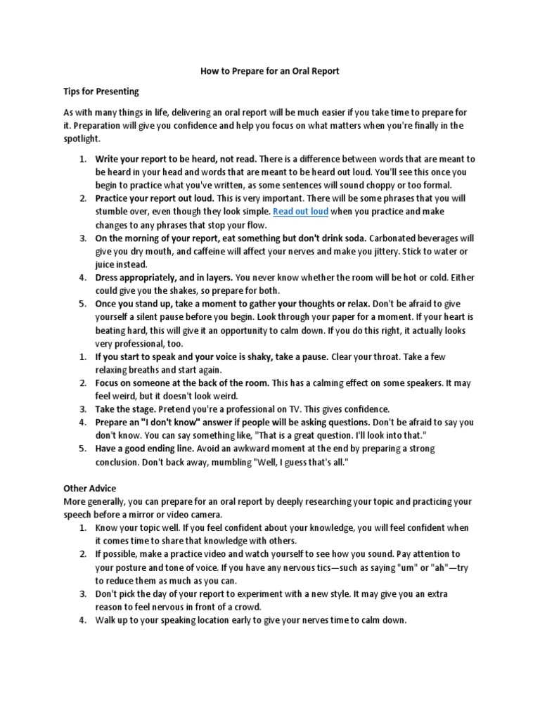 How To Prepare For An Oral Report Tips For Presenting: Read Out Loud ...
