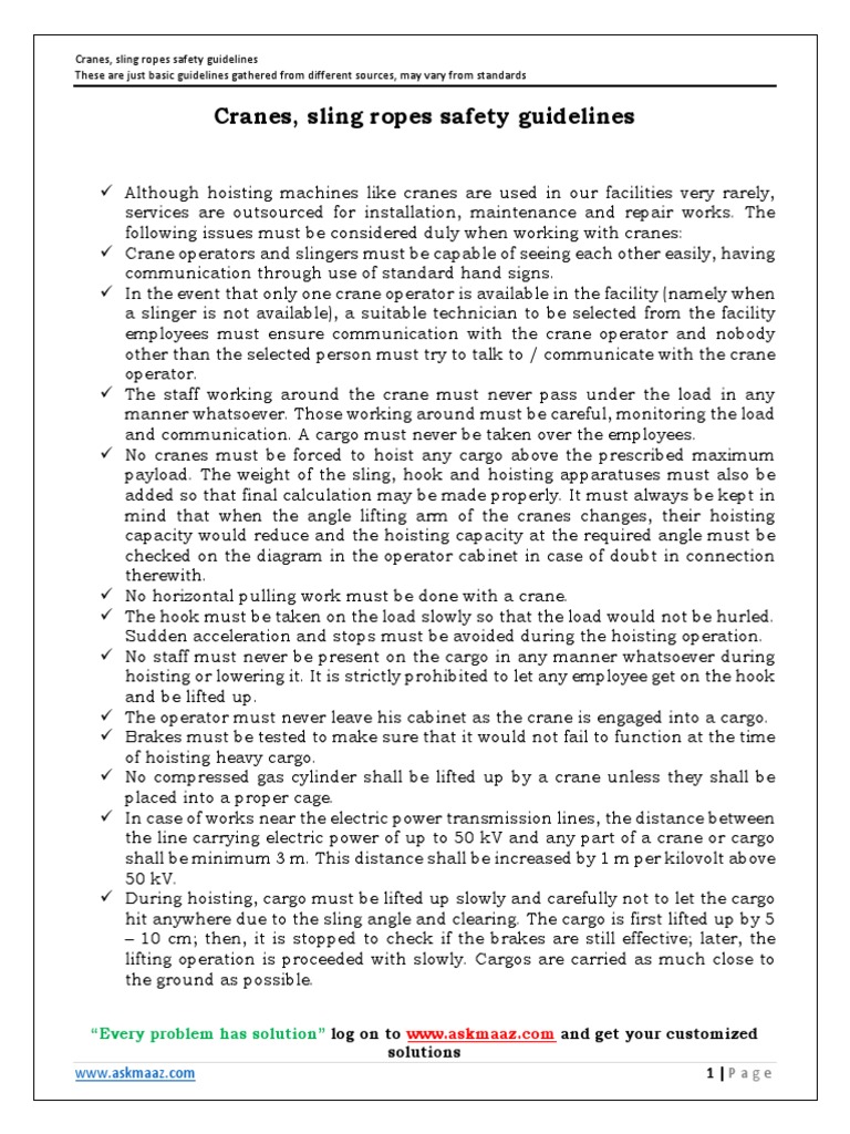 Crane Sling Ropes Safety Guidelines | PDF | Crane (Machine) | Equipment