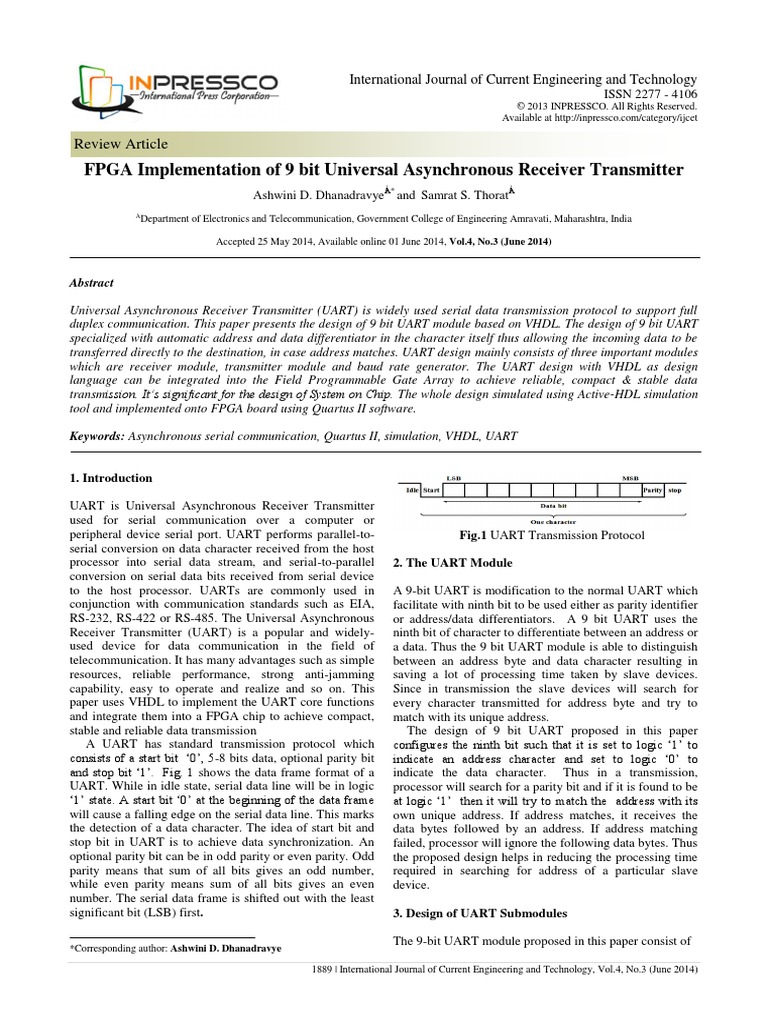 FPGA Implementation of 9 Bit Universal Asynchronous Receiver ... FPGA Implementation of 9 Bit Universal Asynchronous Receiver ...