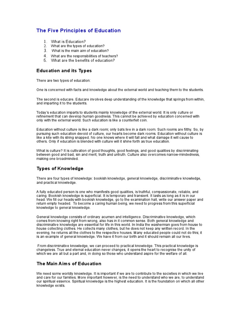 Five Principles of True Education | PDF | Truth | Spirituality