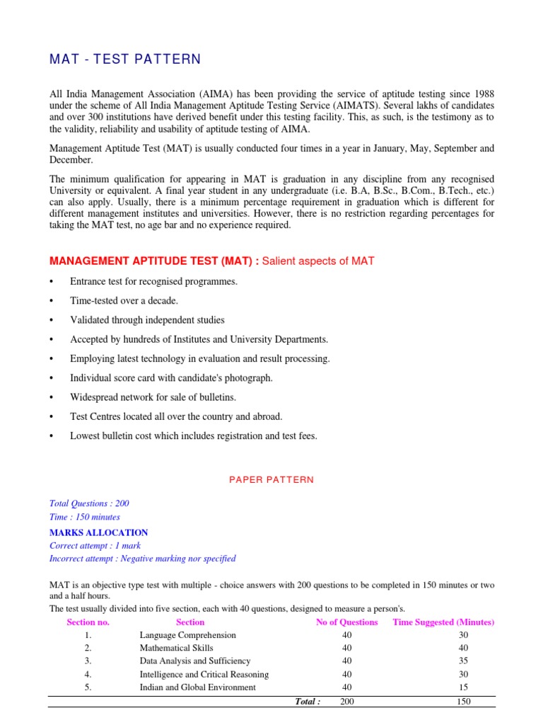 4-MAT - Test Pattern | PDF | University And College Admission | Test ...