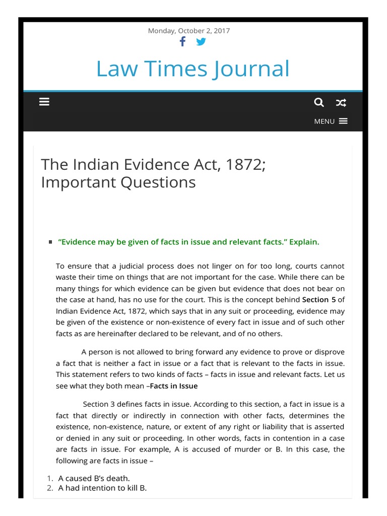 Indian Evidence Act: Facts in Issue Explained | PDF | Hearsay ...