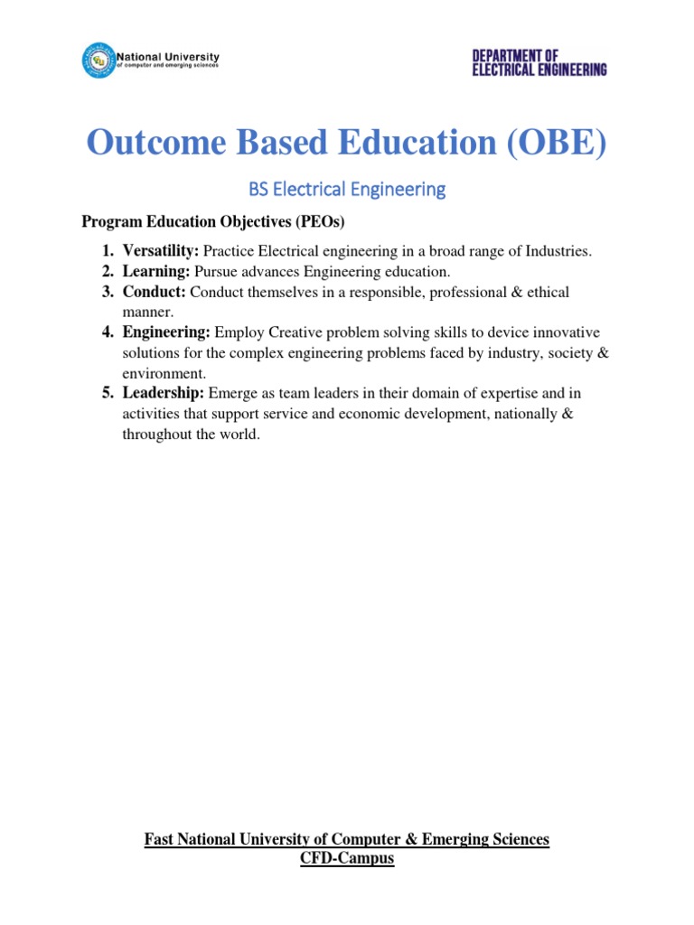 Outcome Based Education (OBE) : BS Electrical Engineering | PDF