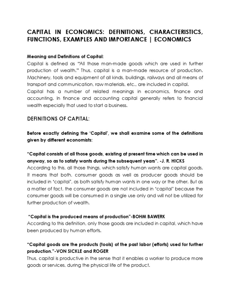Capital in Economics | PDF | Factors Of Production | Capital (Economics)
