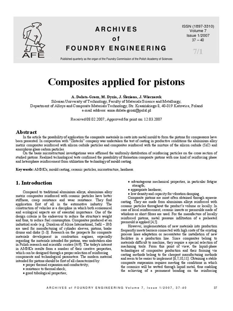 Composites Applied For Pistons | PDF | Composite Material | Ceramics