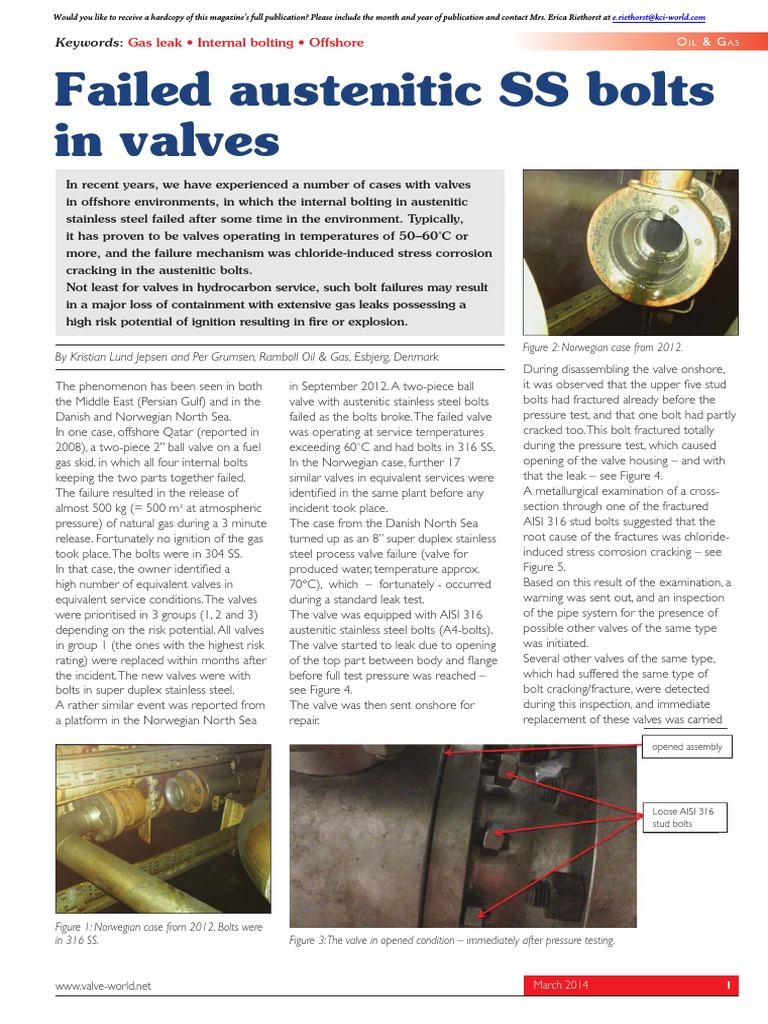 Failed Austenitic Stainless Steel Bolts in Offshore Valves Due to ...
