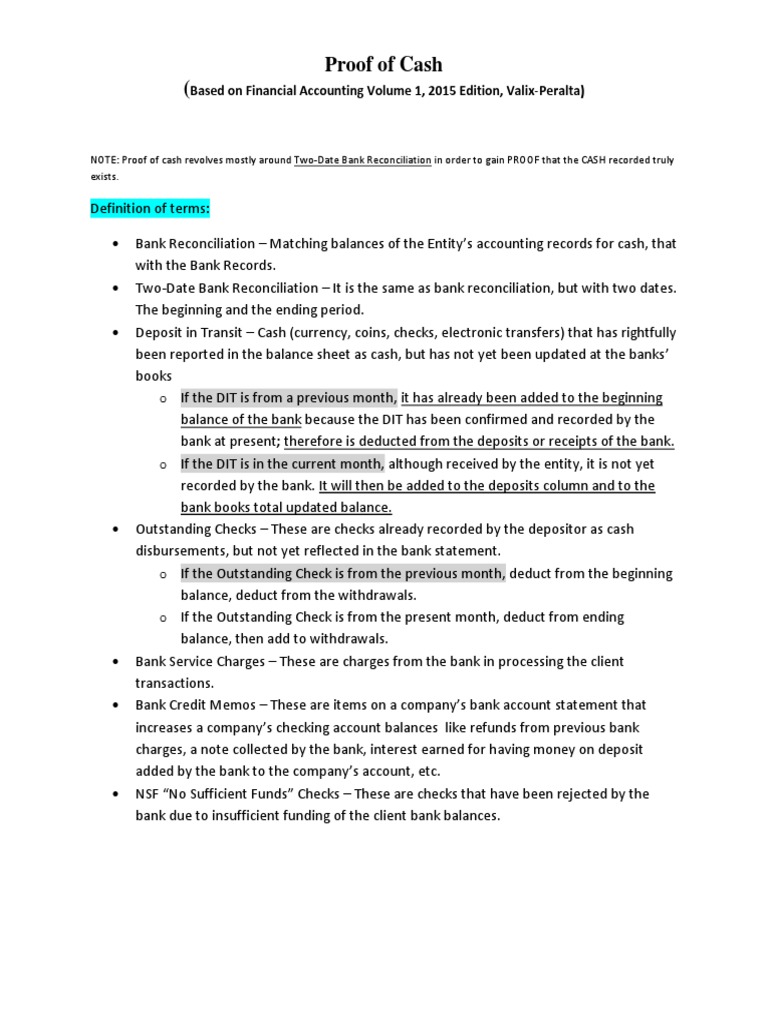 Proof of Cash | PDF | Debits And Credits | Deposit Account
