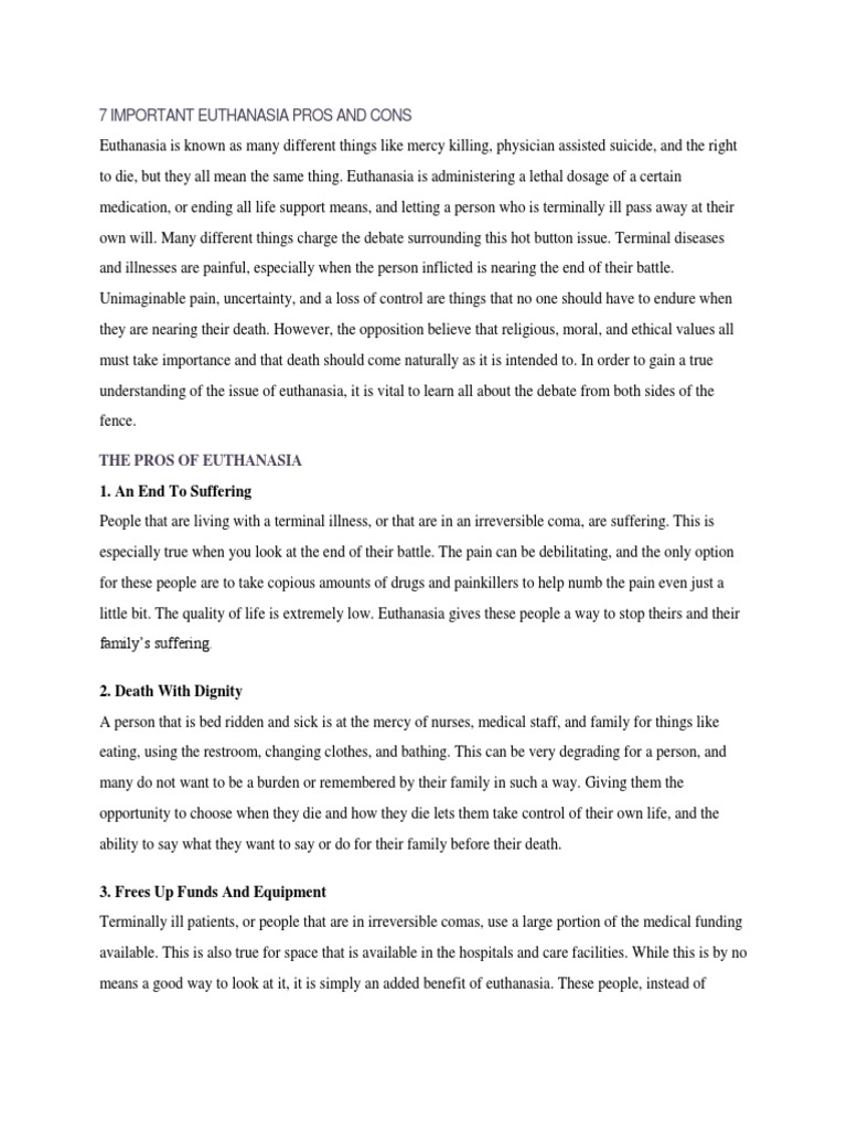 Euthanasia: Key Pros and Cons Explained | PDF | Terminal Illness | Medicine