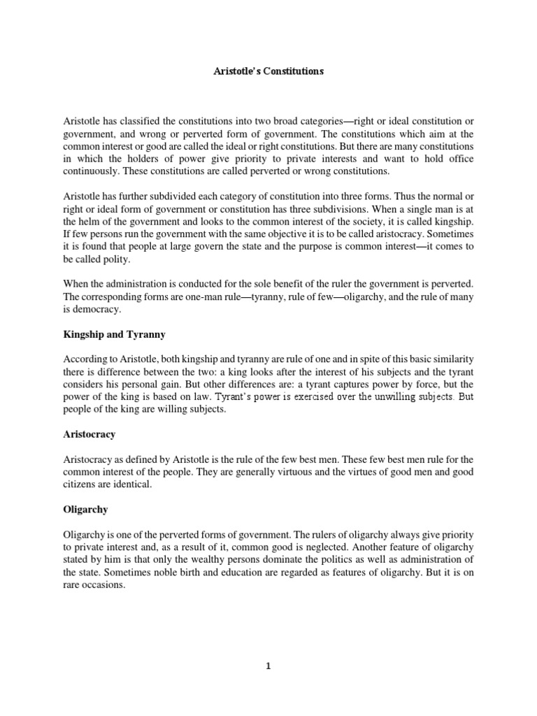 Aristotle's Classification of Governments | PDF | Tyrant | Democracy