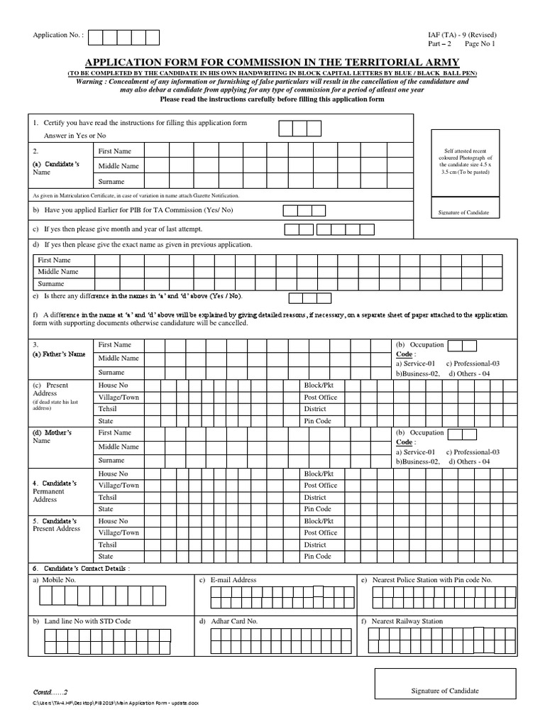 Territorial Army Commission Application | PDF | Affidavit | Military ...