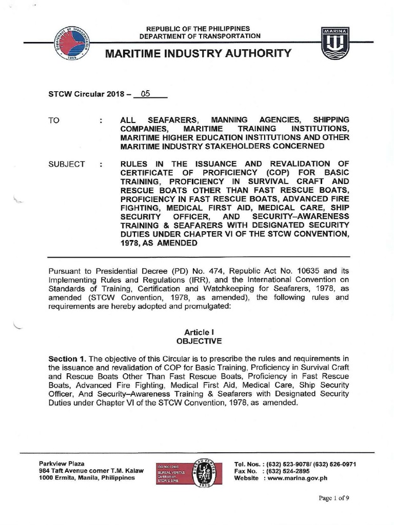 STCW Circular 2018 05 | PDF