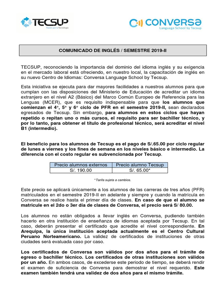 Comunicado Inglés 2019 Arequipa 2.0 - Reg-Ant | PDF | Escuelas ...
