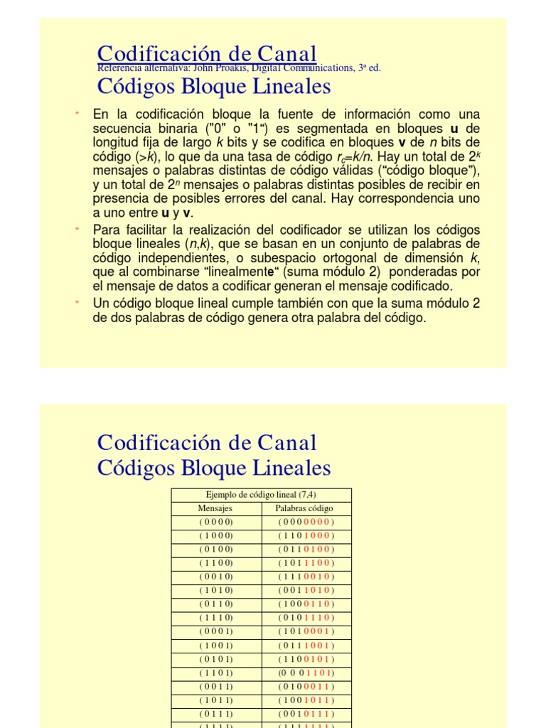 Codificación de Canal con Códigos Bloque Lineales | PDF | Detección y ...