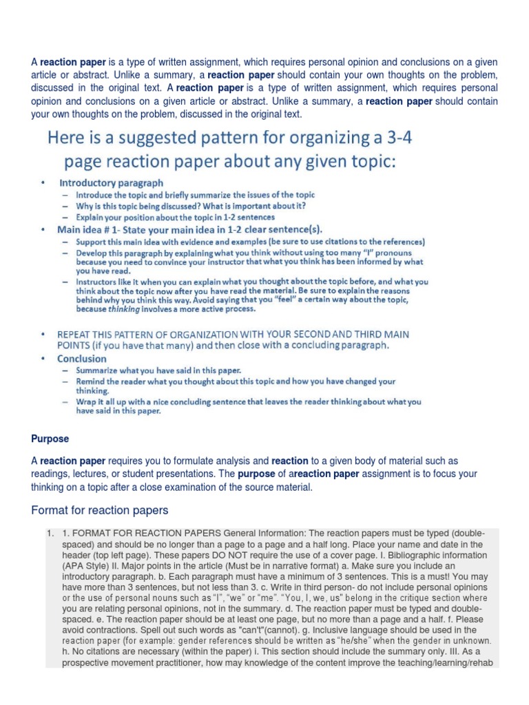 Reaction Paper Format Guidelines | PDF | Thesis | Essays