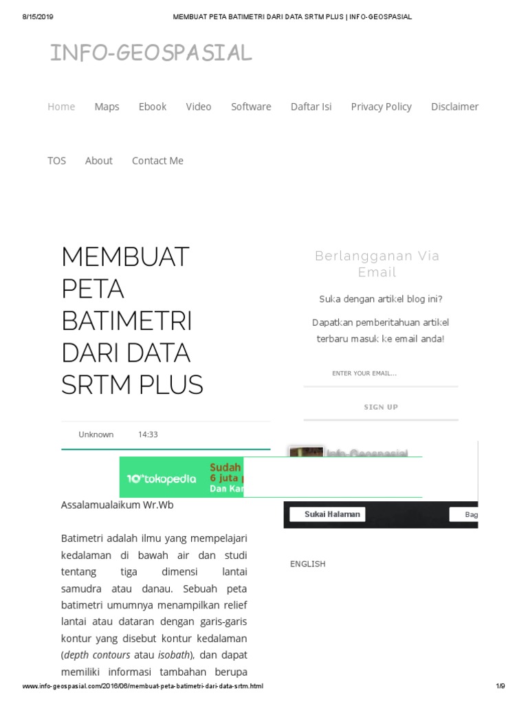Membuat Peta Batimetri Dari Data SRTM Plus - Info-Geospasial | PDF