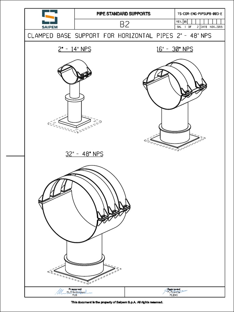 Clamped Base Support For Horizontal Pipes 2" - 48" NPS: Pipe Standard ...