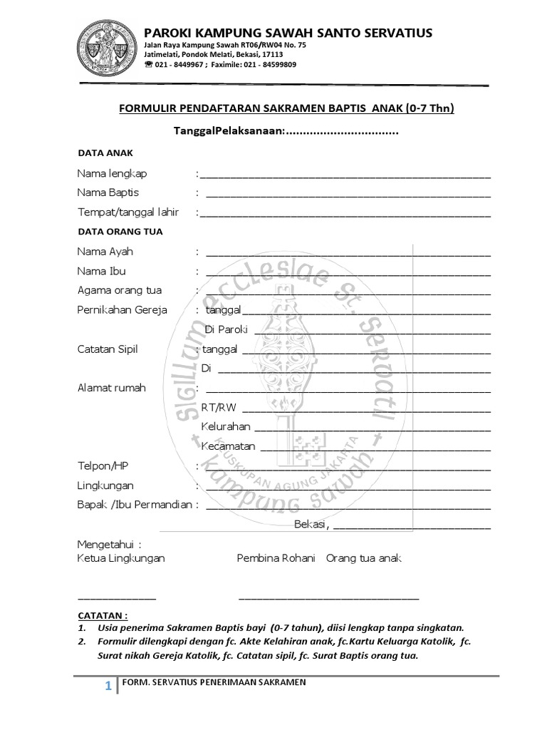 Form Baptis Anak | PDF