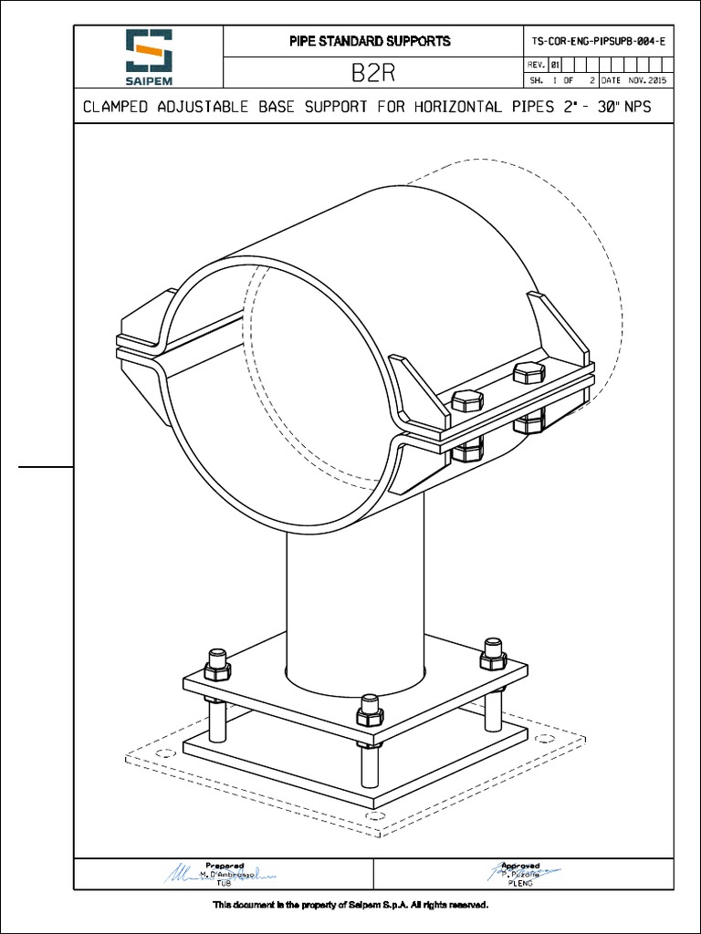 Clamped Adjustable Base Support for Horizontal Pipes 2" - 30" NPS | PDF ...
