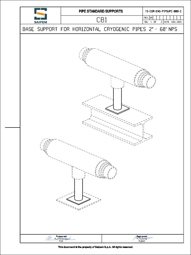 Base Support For Horizontal Cryogenic Pipes 2" - 68" NPS: Pipe Standard ...