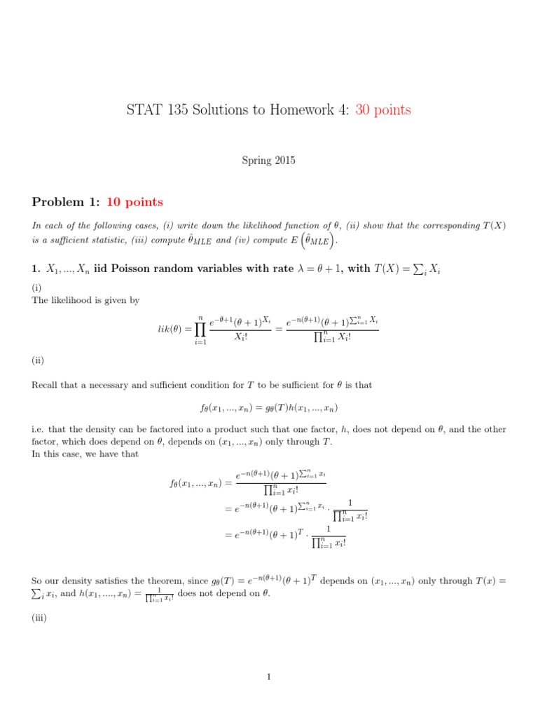 STAT 135 Solutions To Homework 4:: 30 Points | PDF | Estimator | Bias Of An Estimator