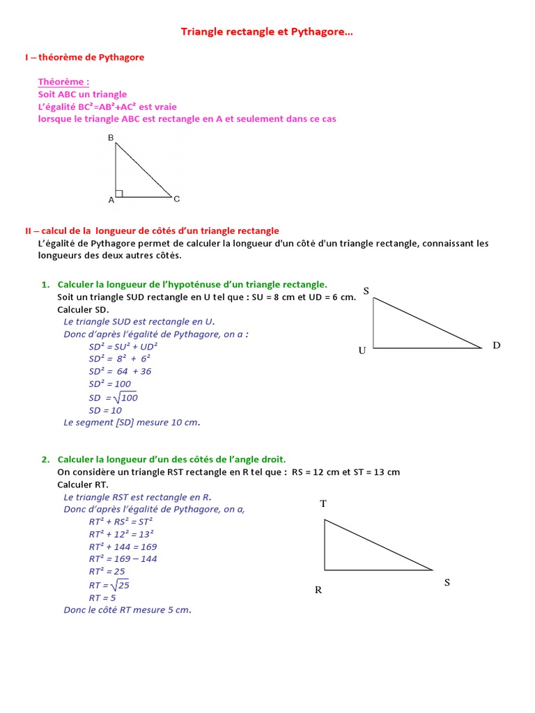Calcul des côtés d'un triangle rectangle | PDF | Triangle | Trigonométrie
