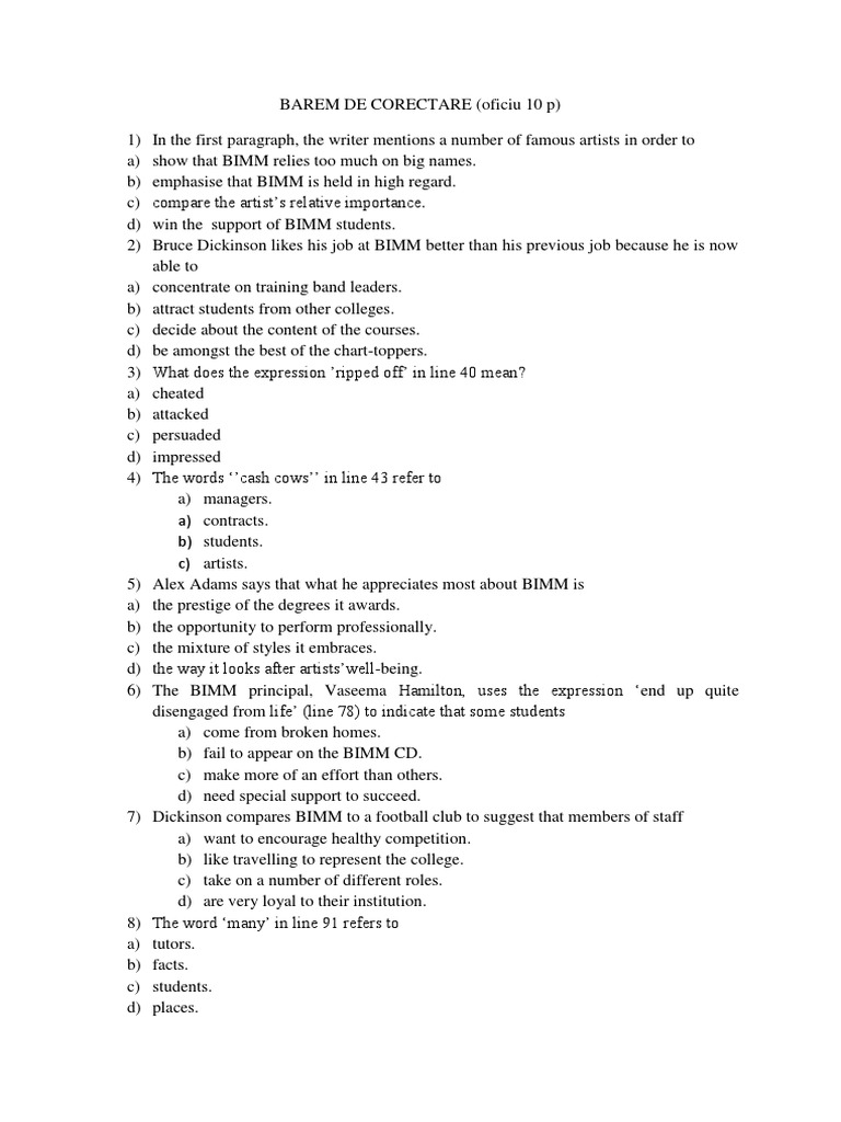 Barem de Corectare | PDF