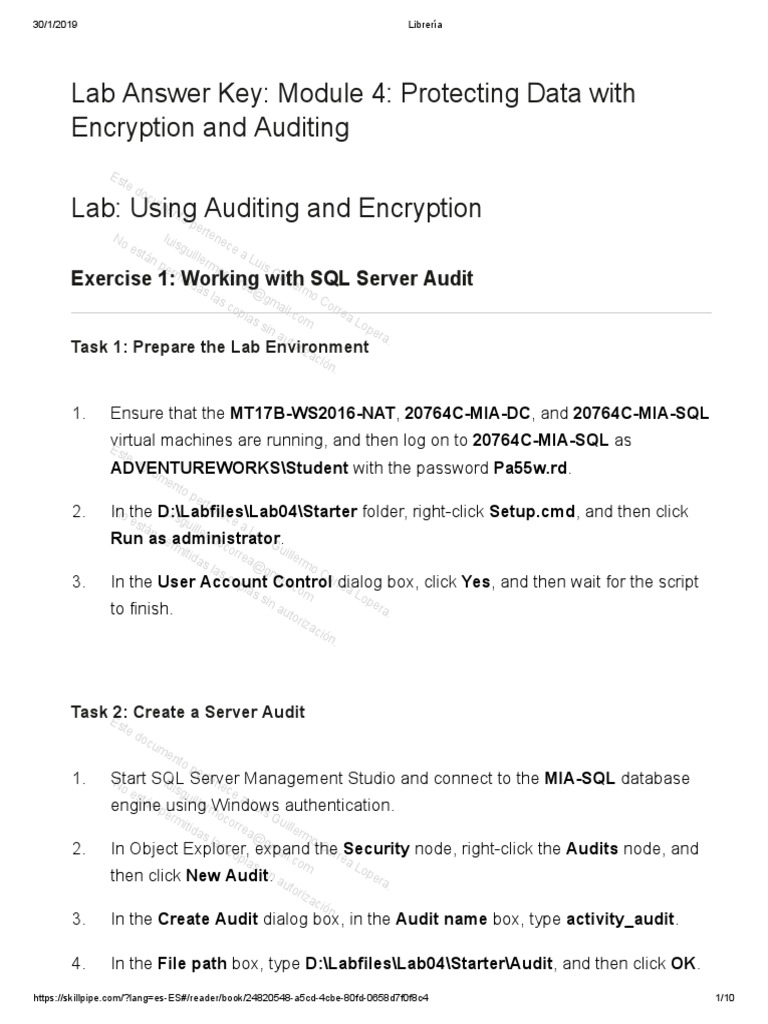 Lab Answer Key: Module 4: Protecting Data With Encryption and Auditing ...