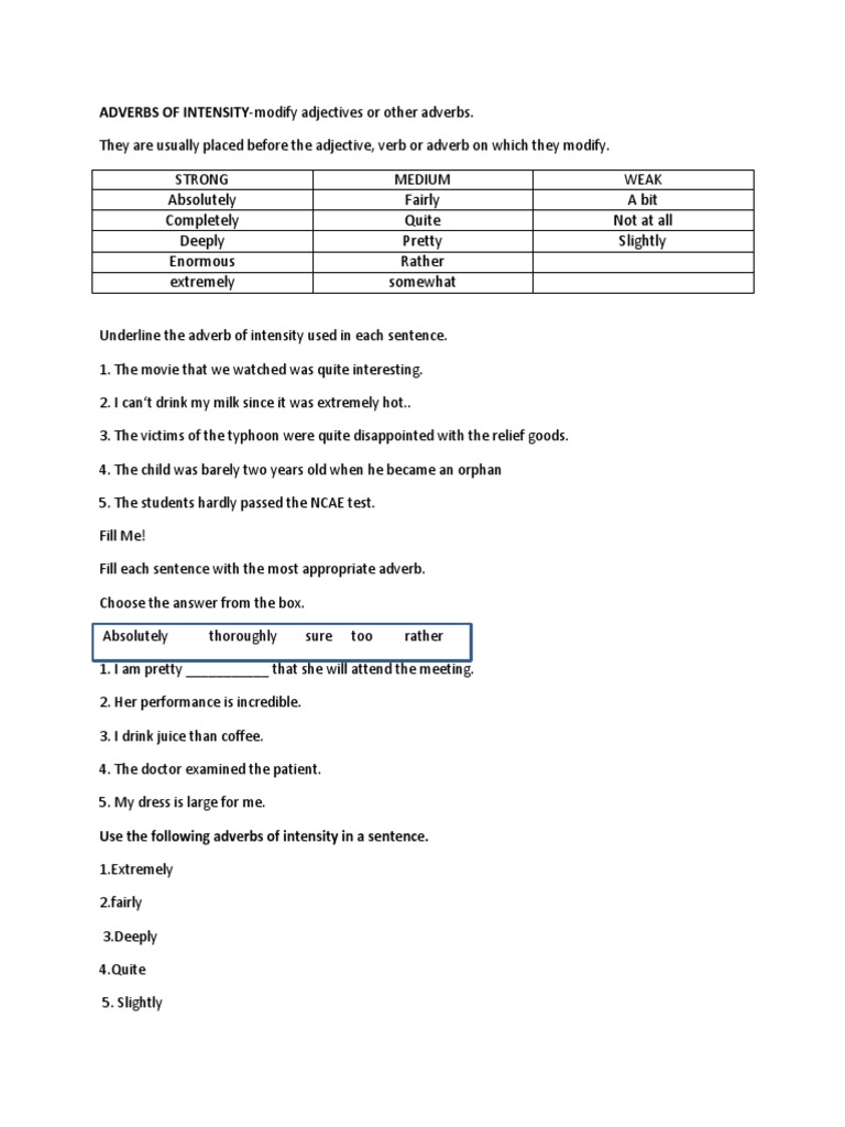 Adverbs of Intensity | PDF