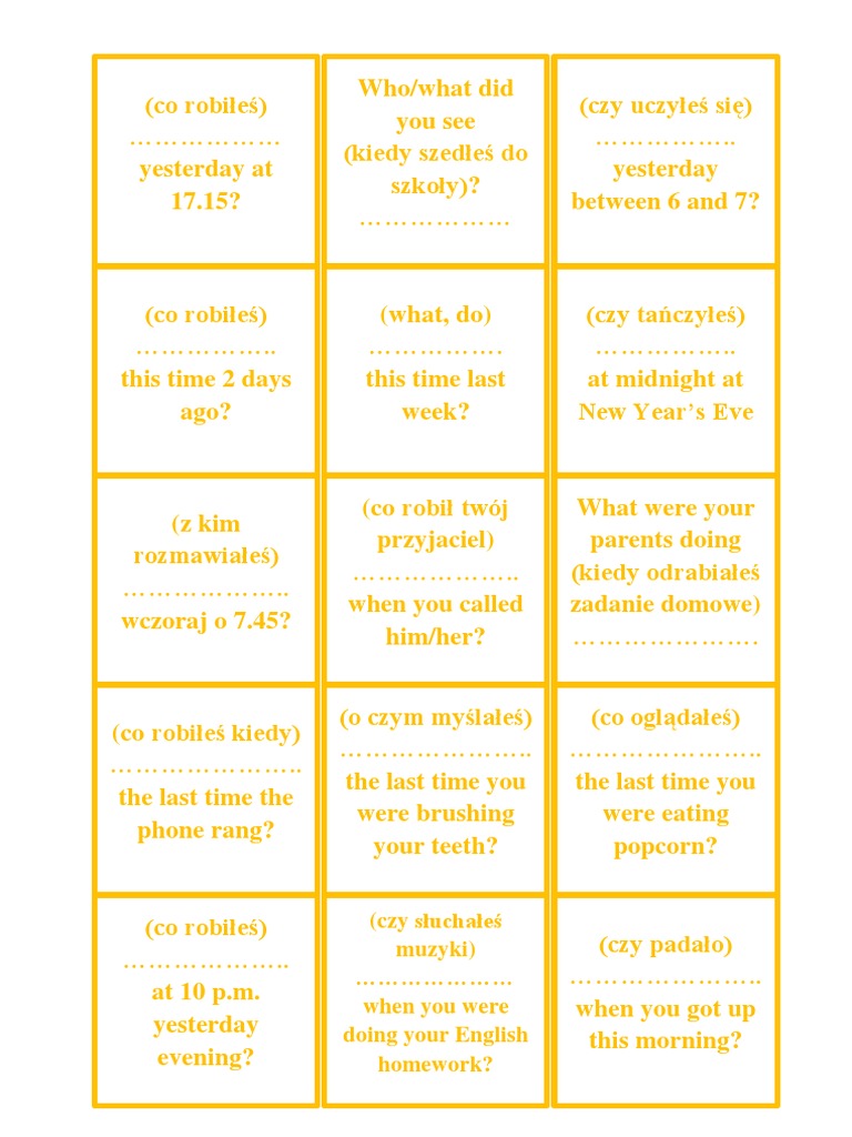 Pytania-Past Simple, Past Continuous, Past Perfect-Utwórz Poprawne ...