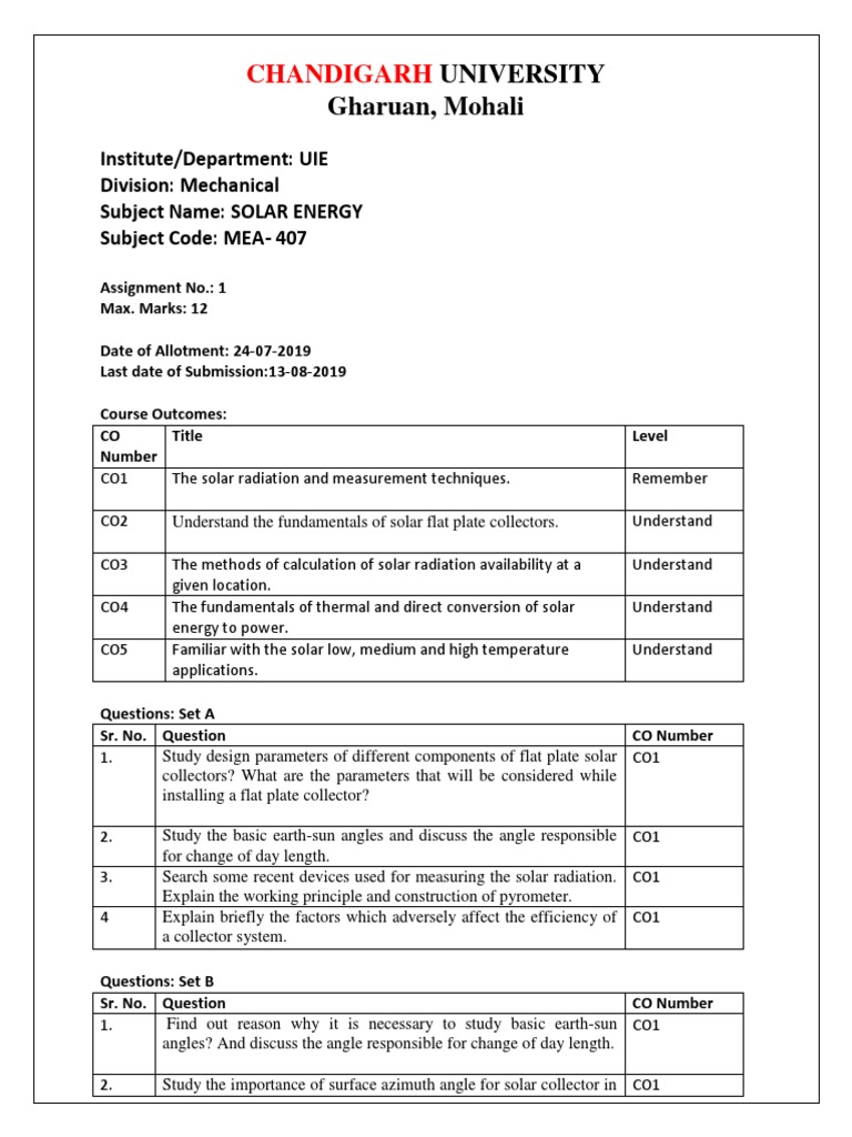 Cu Assignment | Download Free PDF | Solar Energy | Radiation