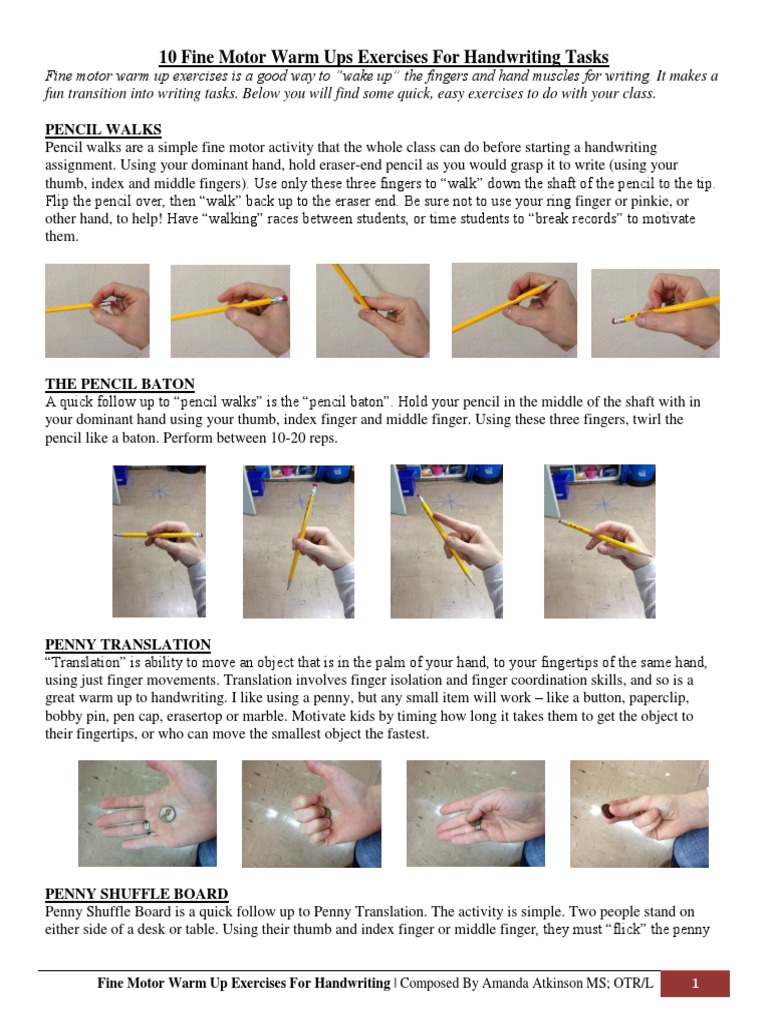 10 Fine Motor Warm Ups Exercises For Handwriting Tasks: Pencil Walks ...