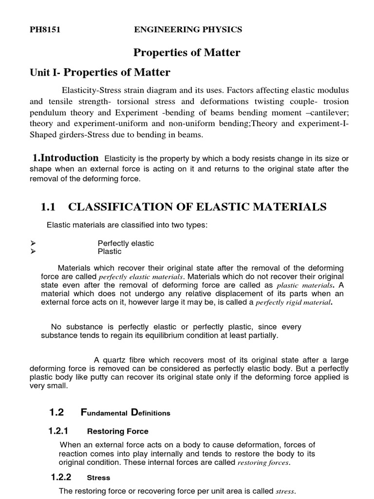 Properties of Matter in Engineering Physics | PDF | Deformation ...